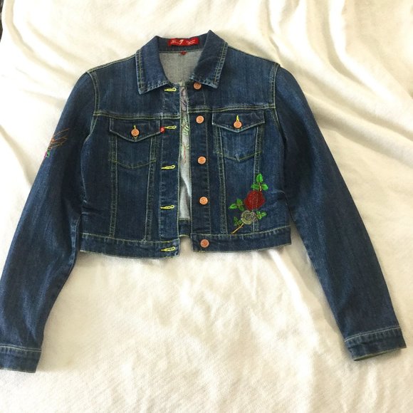 Seven7 | Jackets & Coats | Seven7 Embroidered Denim Jacket Cropped Size ...